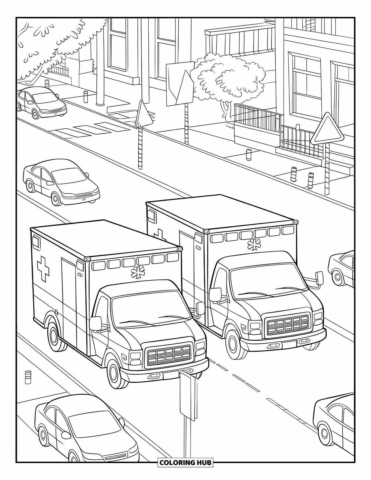 70+ Ambulance Coloring Pages for Kids & Adults (Free Printable PDFs)