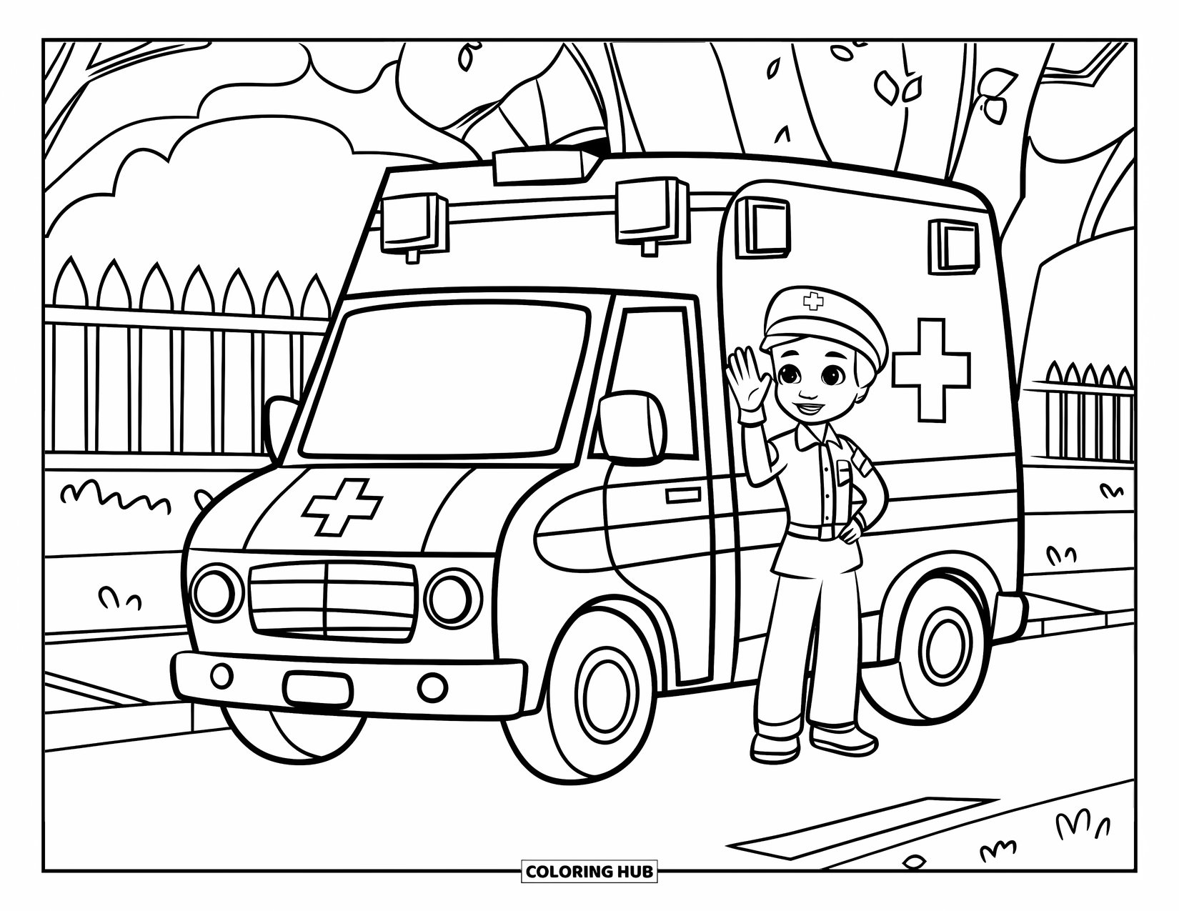 70+ Ambulance Coloring Pages for Kids & Adults (Free Printable PDFs)