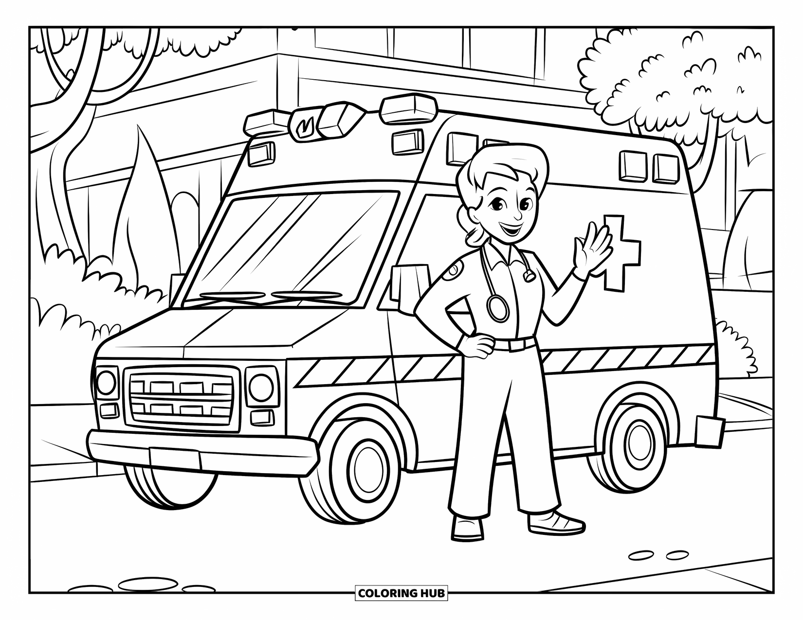 70+ Ambulance Coloring Pages for Kids & Adults (Free Printable PDFs)