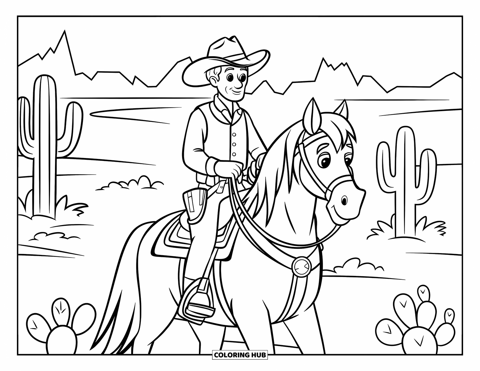 95+ Cowboy Coloring Pages for Kids & Adults (Free Printable PDFs)