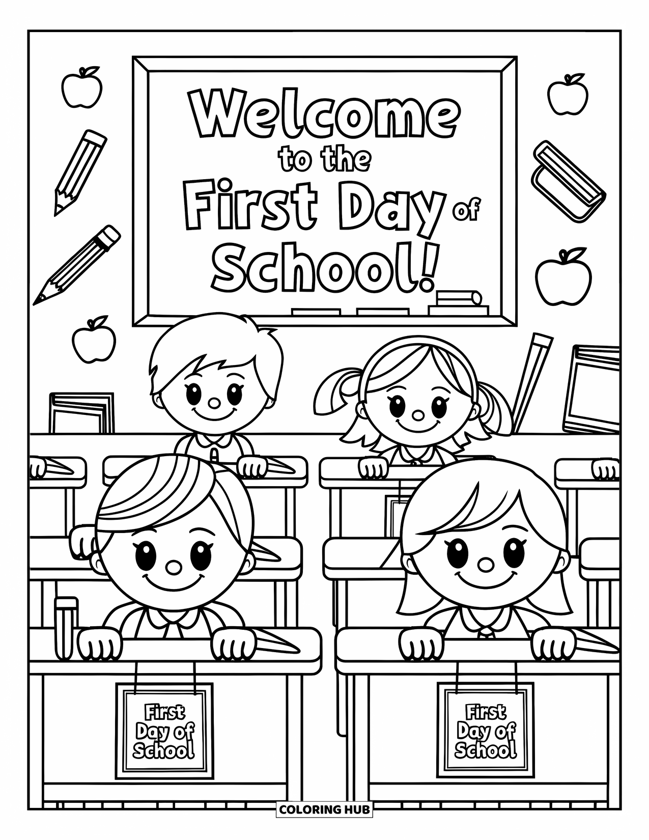 90+ First Day Of School Coloring Pages for Kids & Adults (Free ...