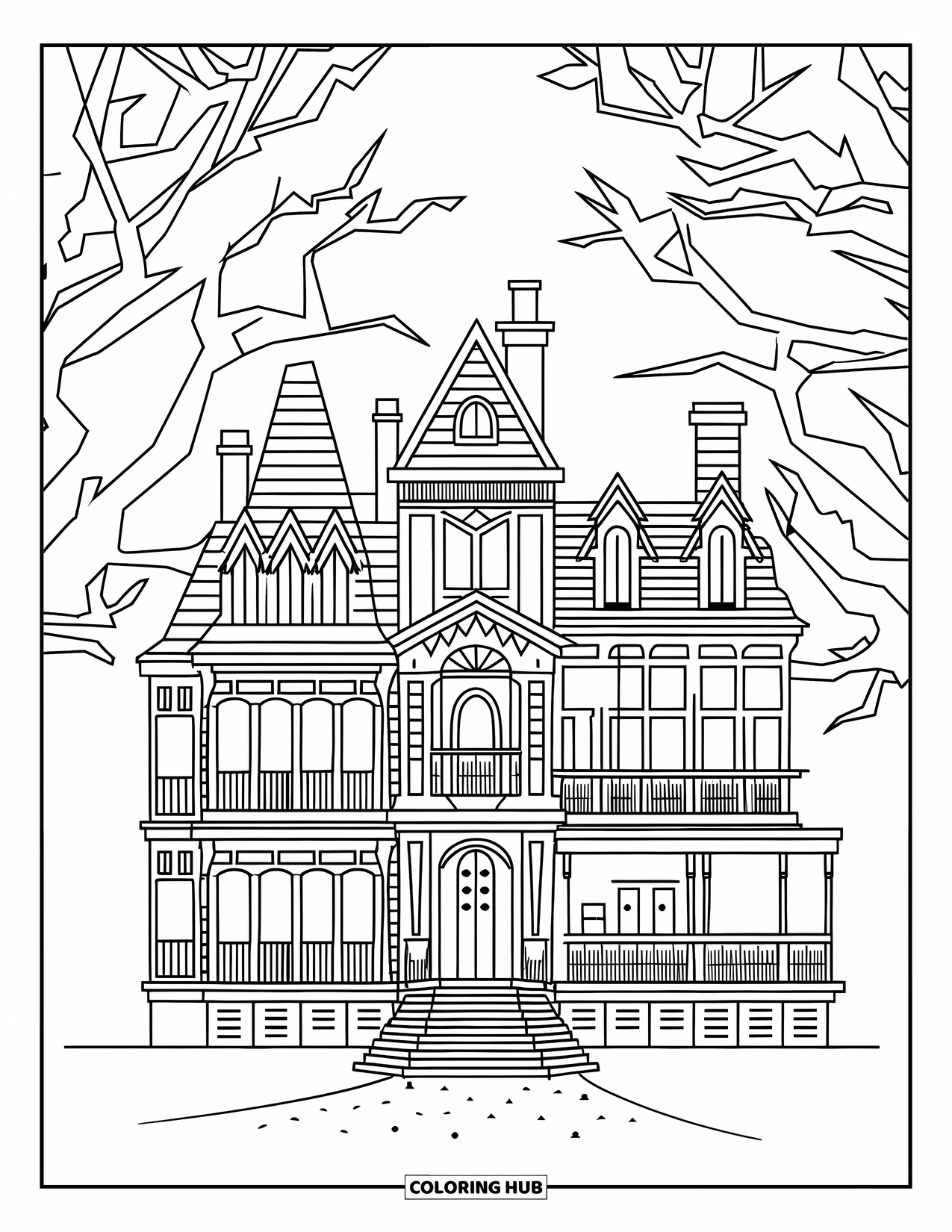 100+ Haunted House Coloring Pages for Kids & Adults (Free Printable PDFs)