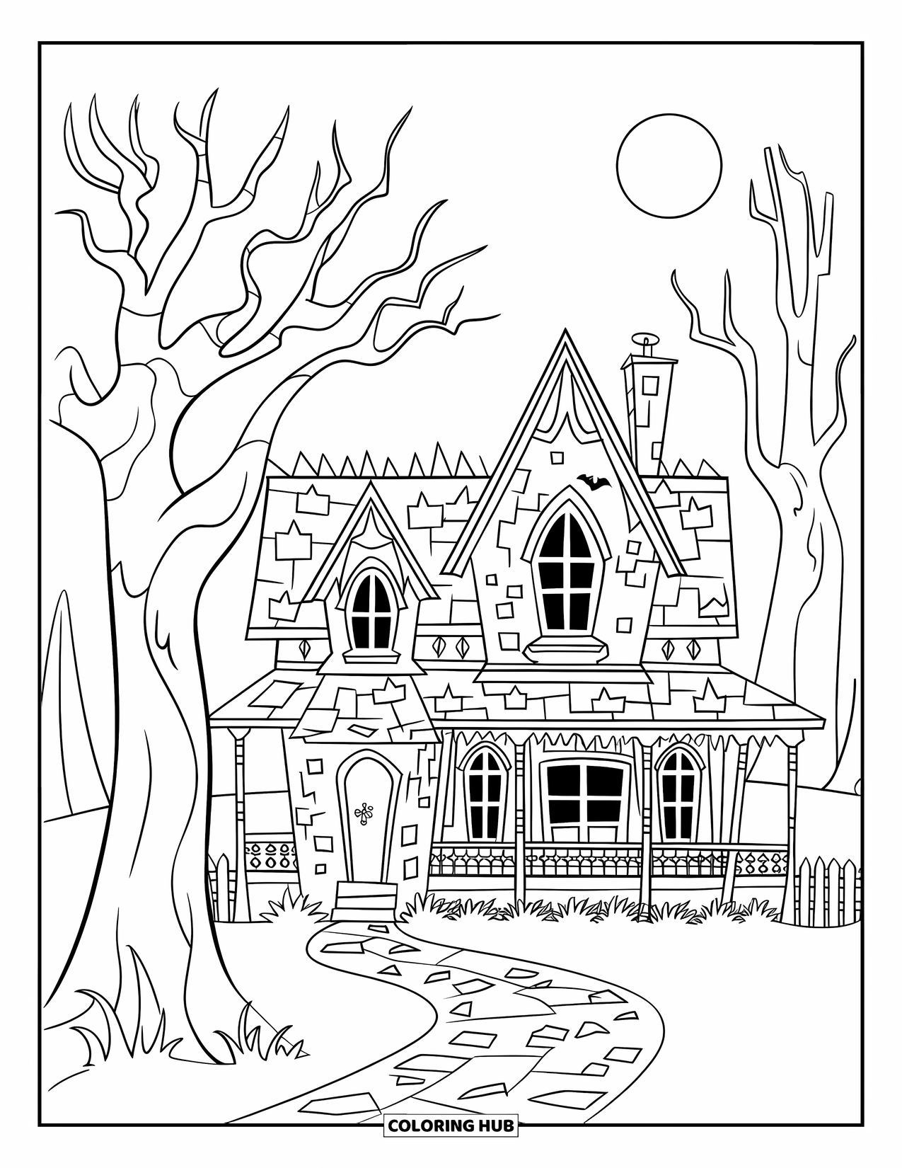 100+ Haunted House Coloring Pages for Kids & Adults (Free Printable PDFs)