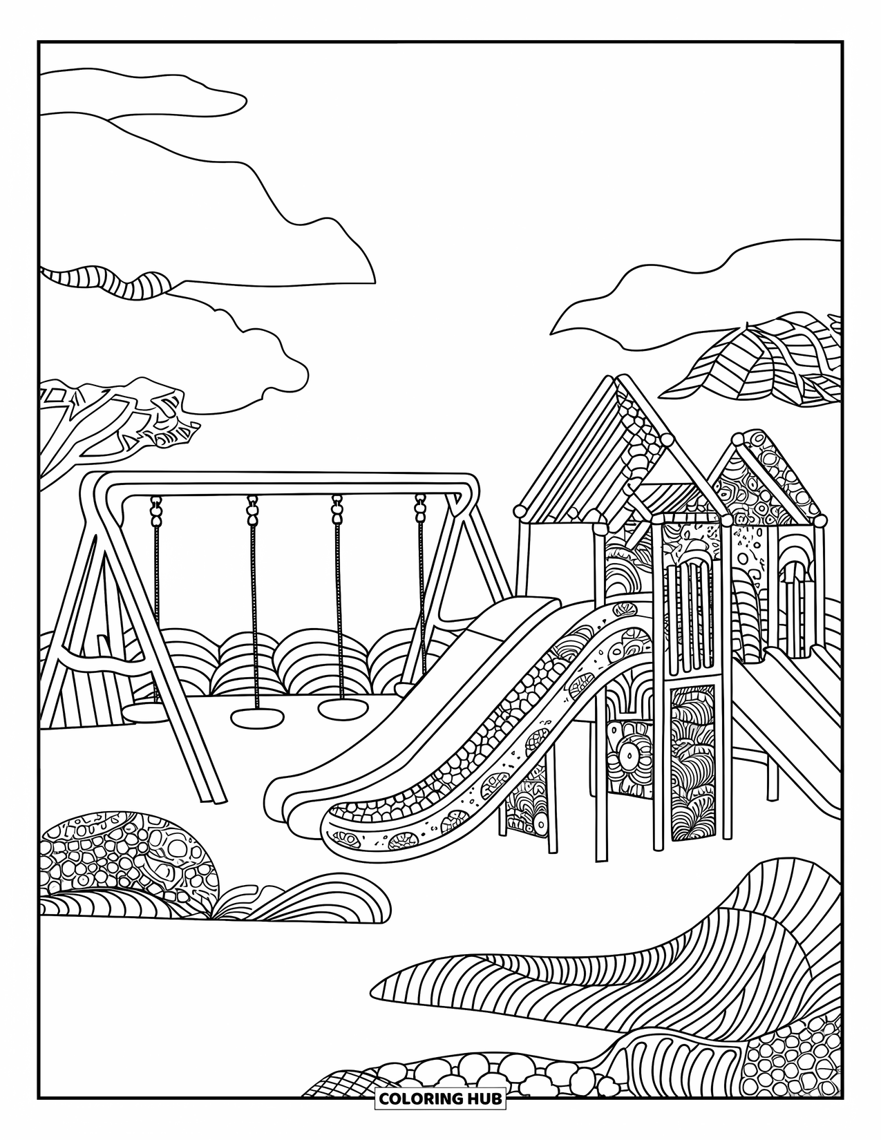 65+ Playground Coloring Pages for Kids & Adults (Free Printable PDFs)