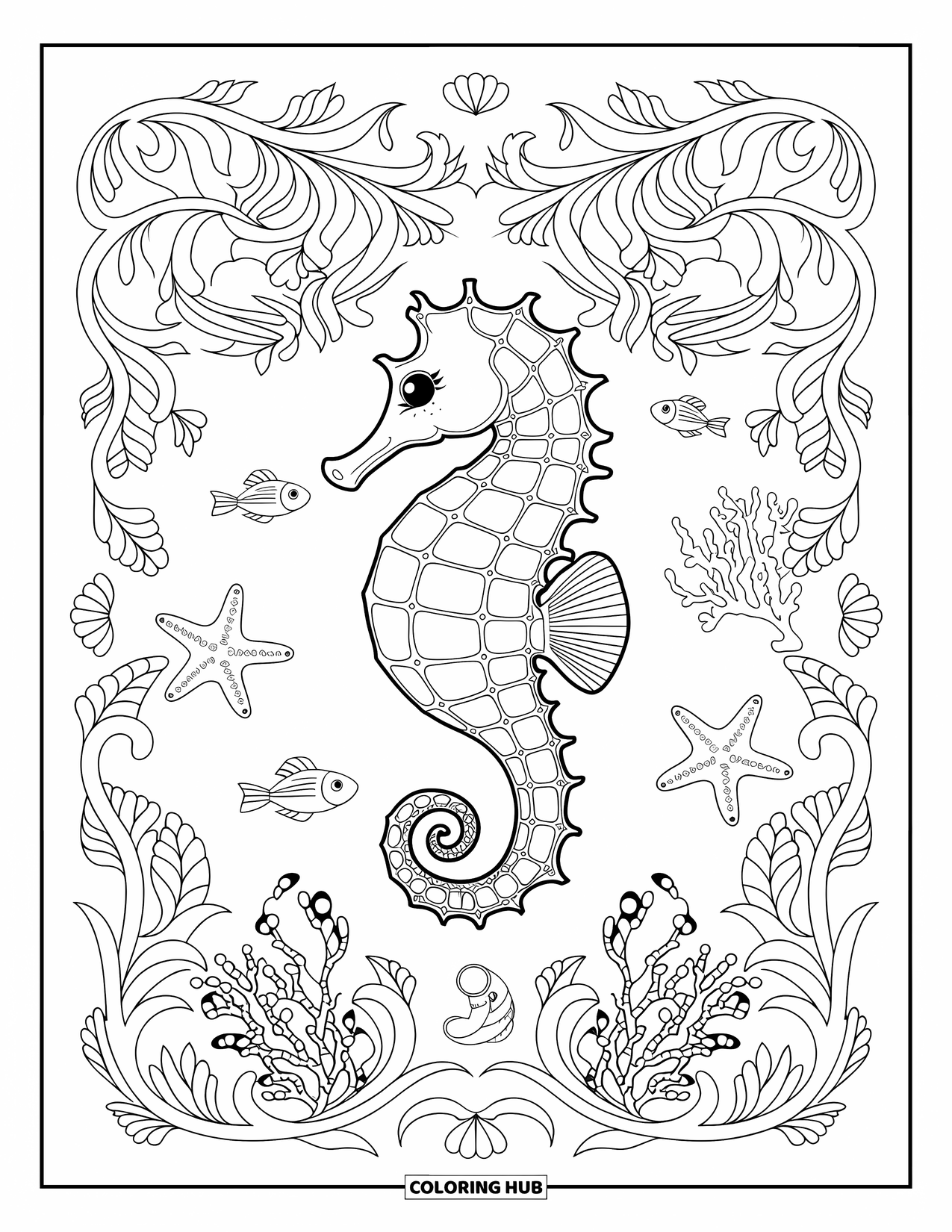 90+ Seahorse Coloring Pages for Kids & Adults (Free Printable PDFs)