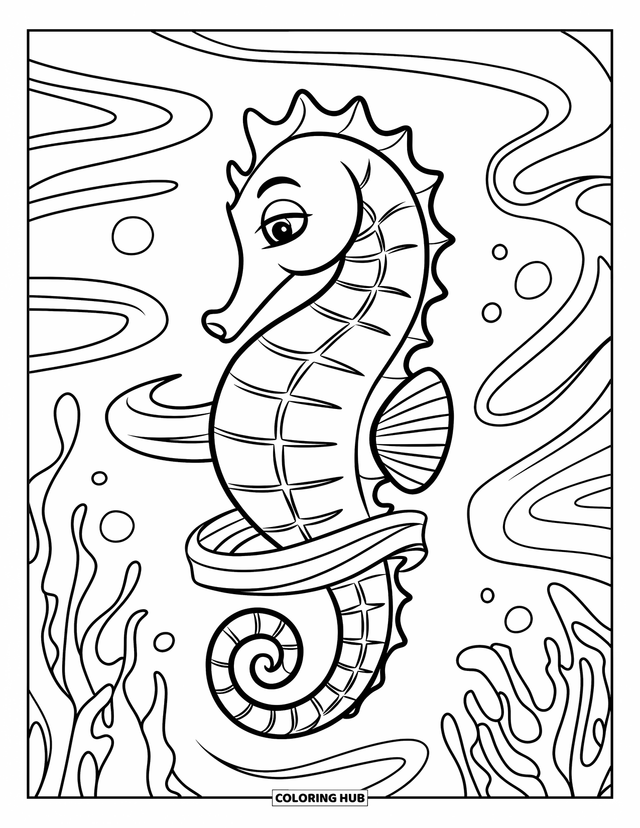 90+ Seahorse Coloring Pages for Kids & Adults (Free Printable PDFs)