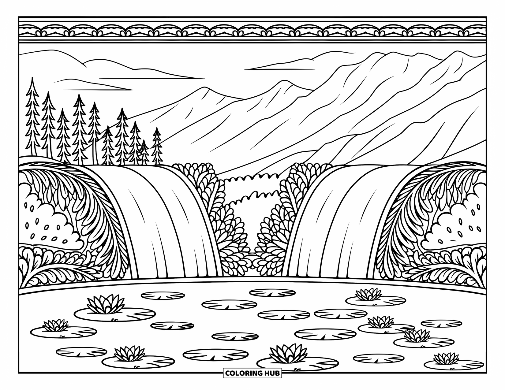 75+ Waterfall Coloring Pages for Kids & Adults (Free Printable PDFs)