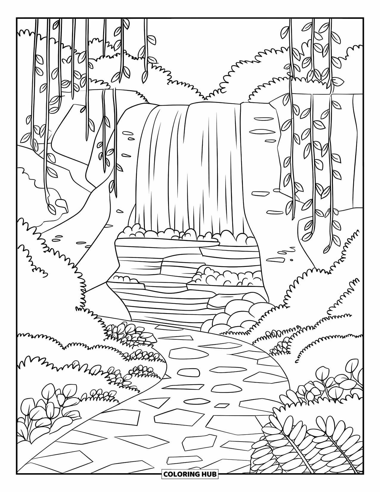 75+ Waterfall Coloring Pages for Kids & Adults (Free Printable PDFs)