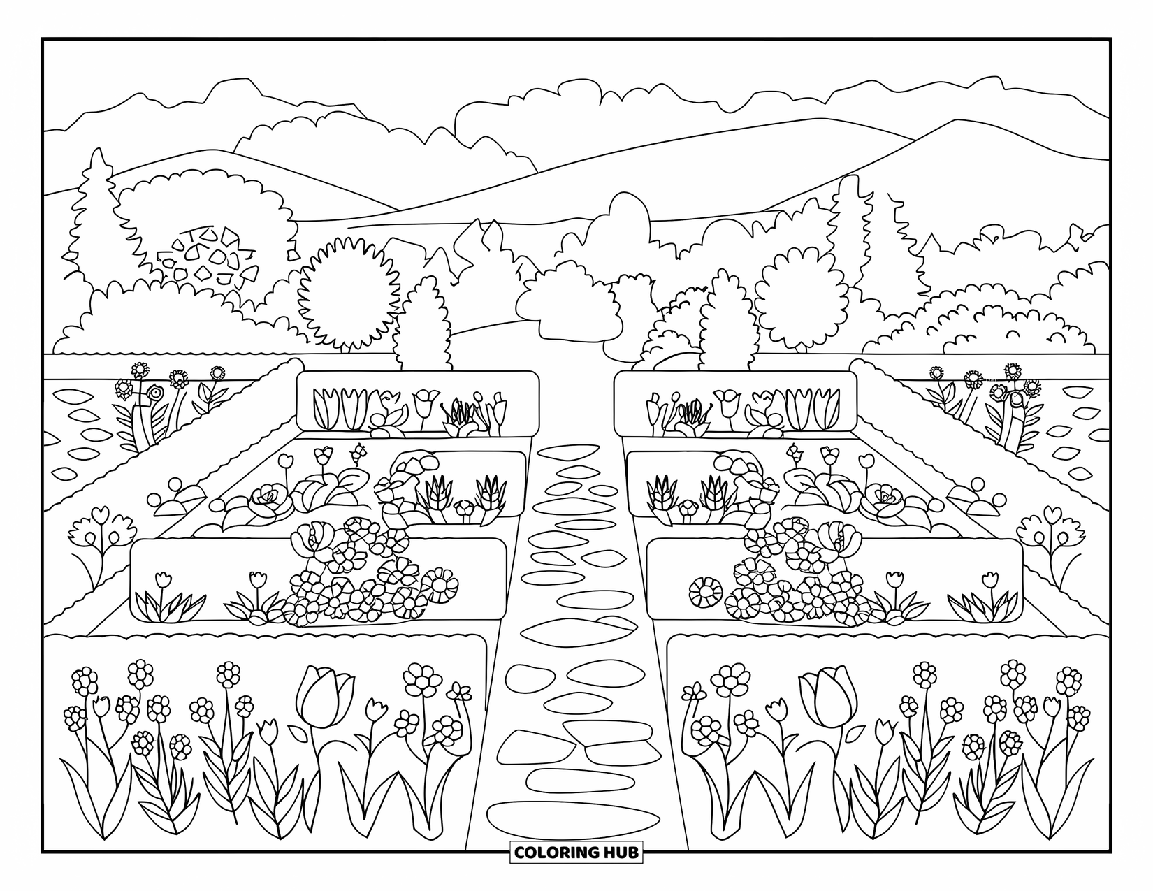 90+ Flower Garden Coloring Pages for Kids & Adults (Free Printable PDFs)