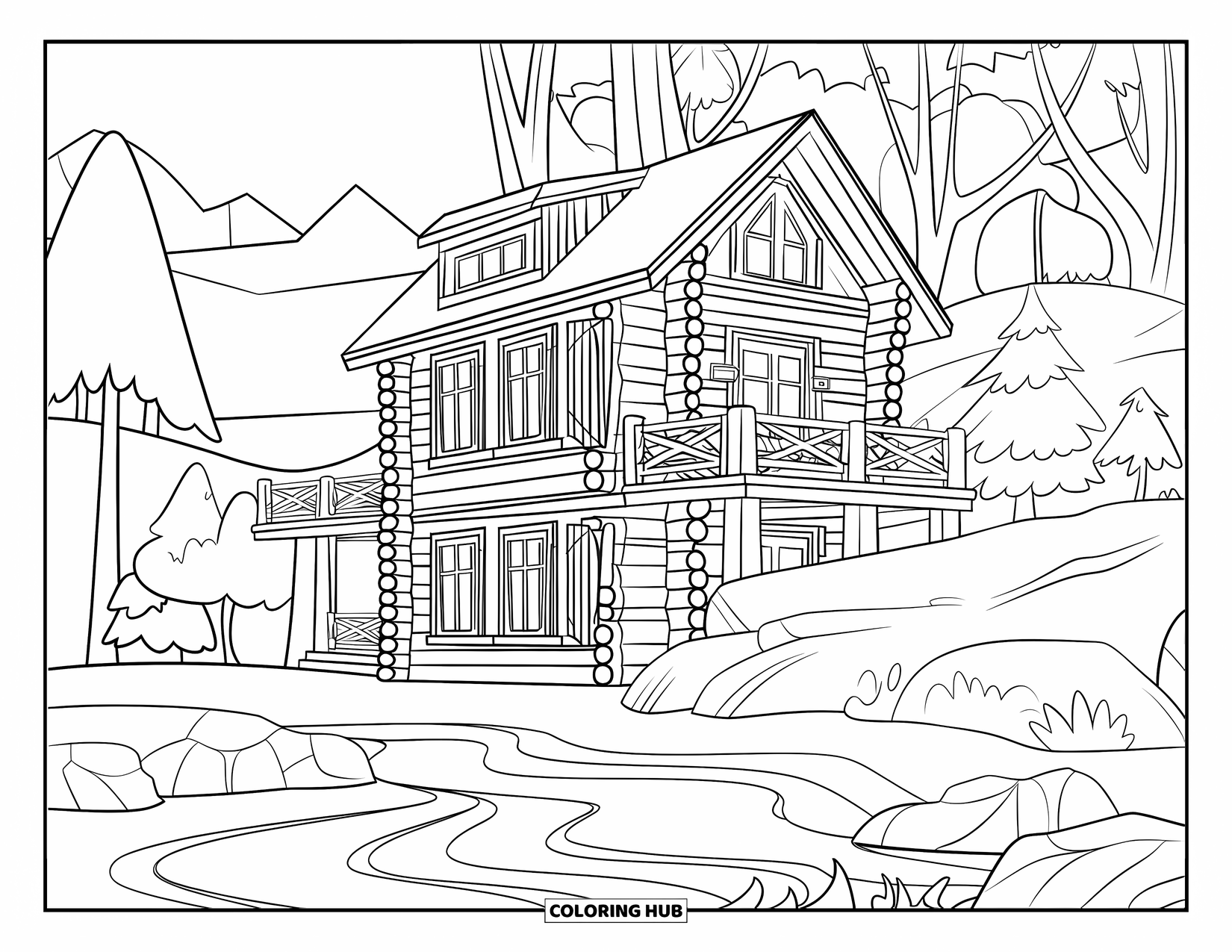 90+ Log Cabin Coloring Pages for Kids & Adults (Free Printable PDFs)