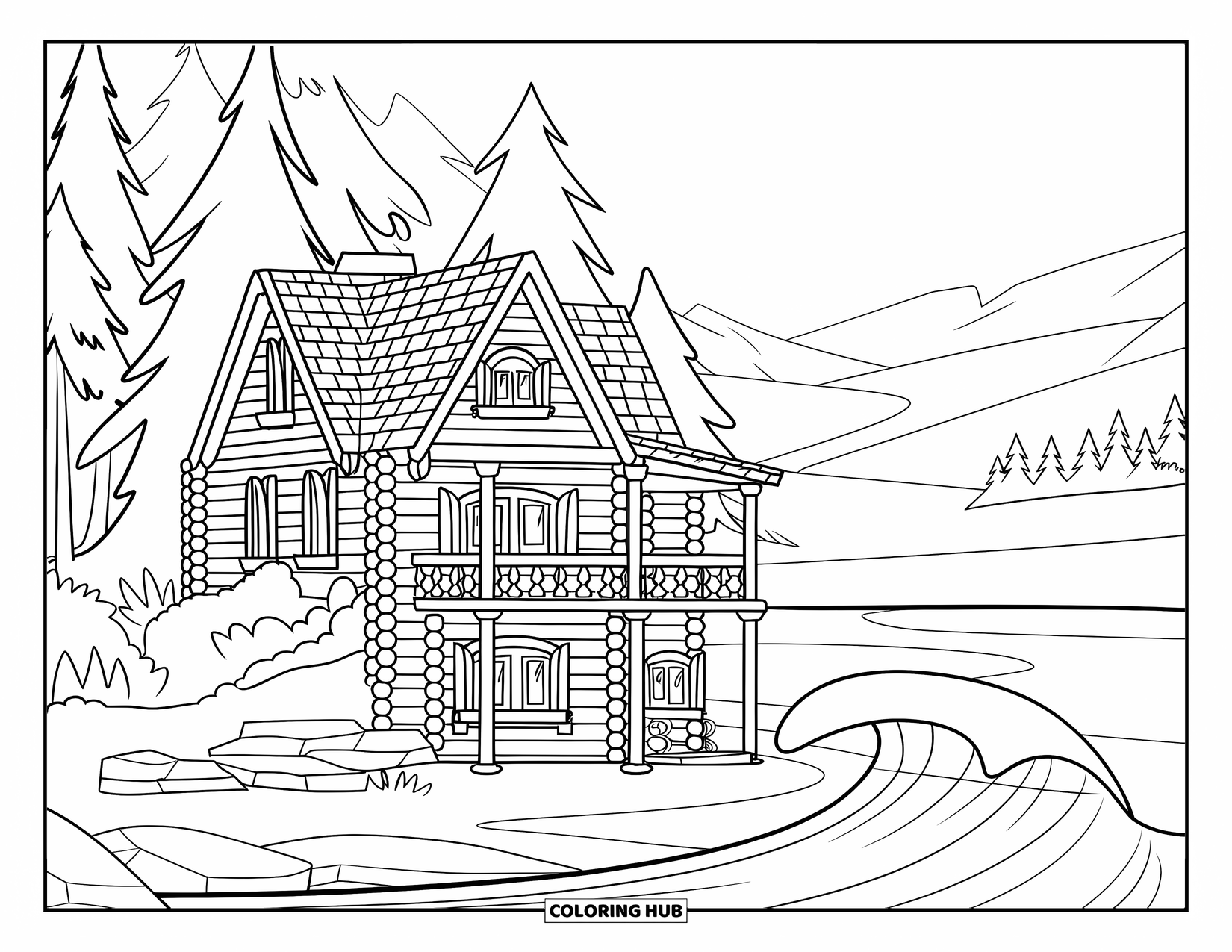 90+ Log Cabin Coloring Pages for Kids & Adults (Free Printable PDFs)