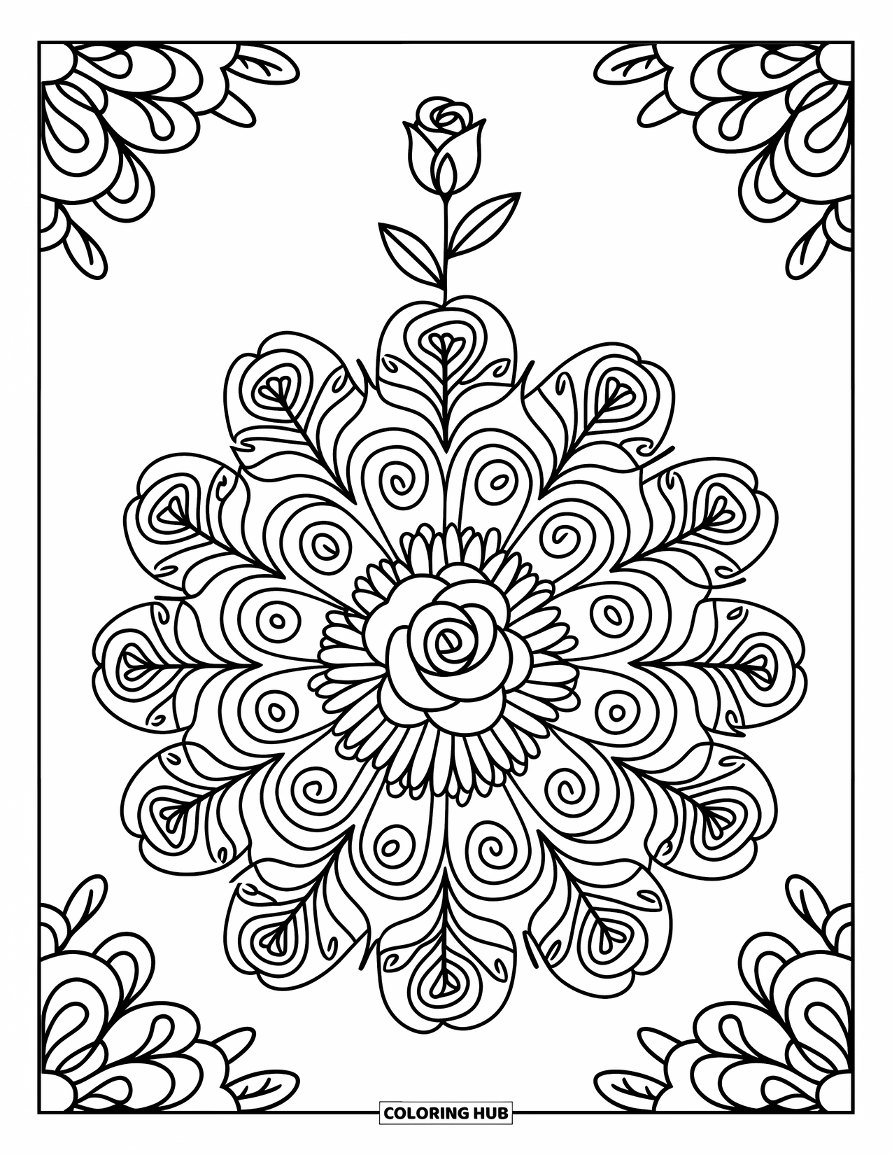 85+ Rose Mandala Coloring Pages for Kids & Adults (Free Printable PDFs)