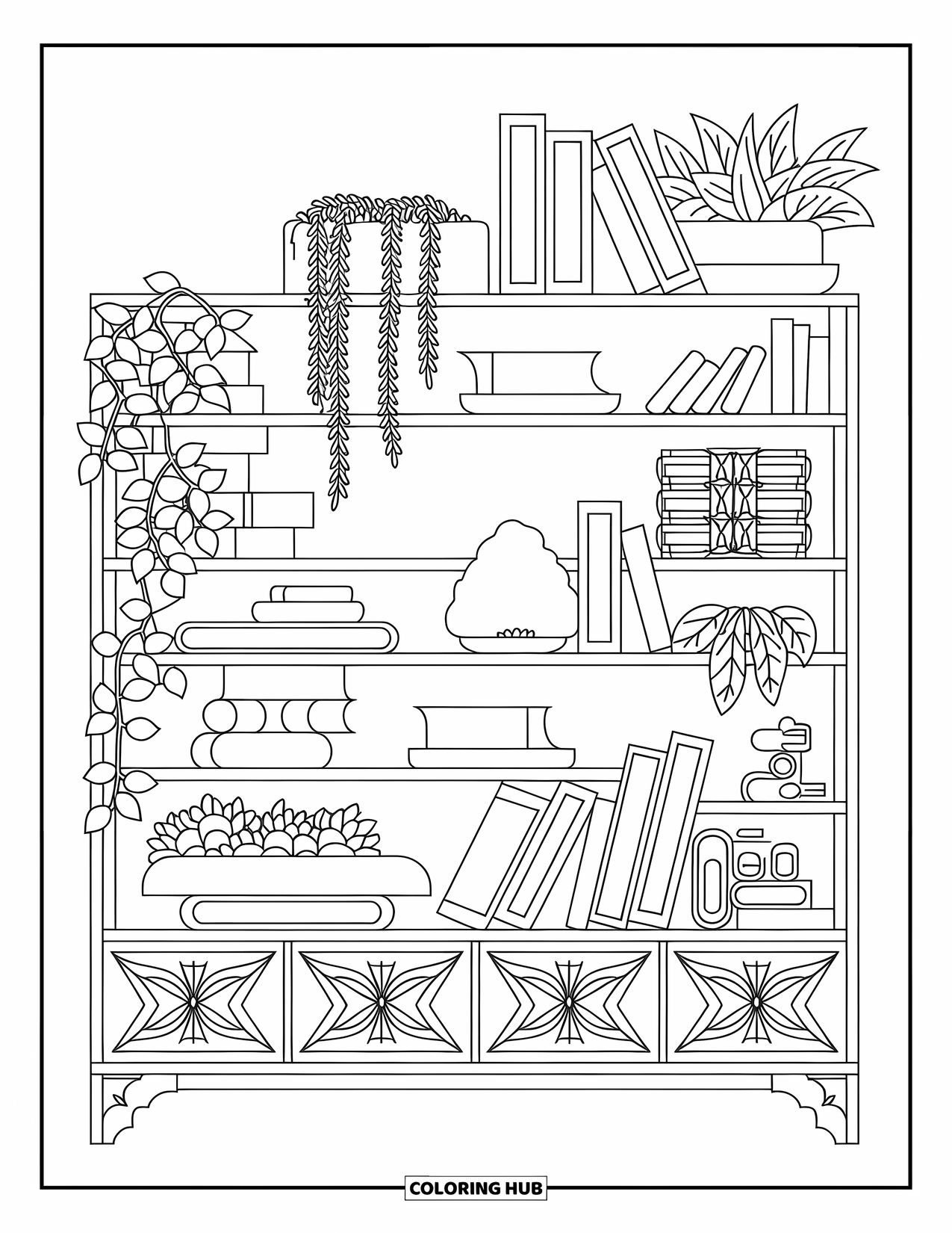 70+ Bookshelf Coloring Pages for Kids & Adults (Free Printable PDFs)