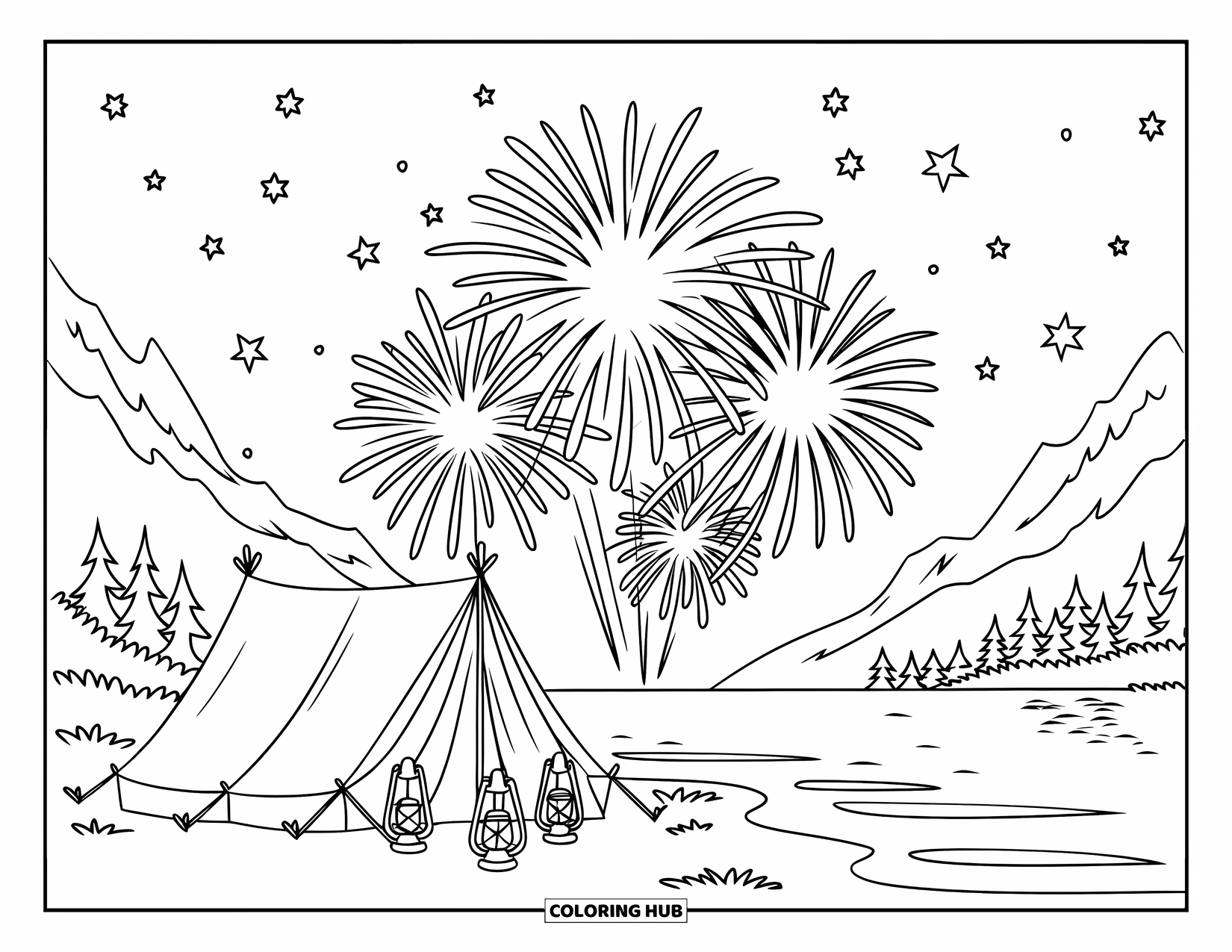 60+ Firework Coloring Pages for Kids & Adults (Free Printable PDFs)