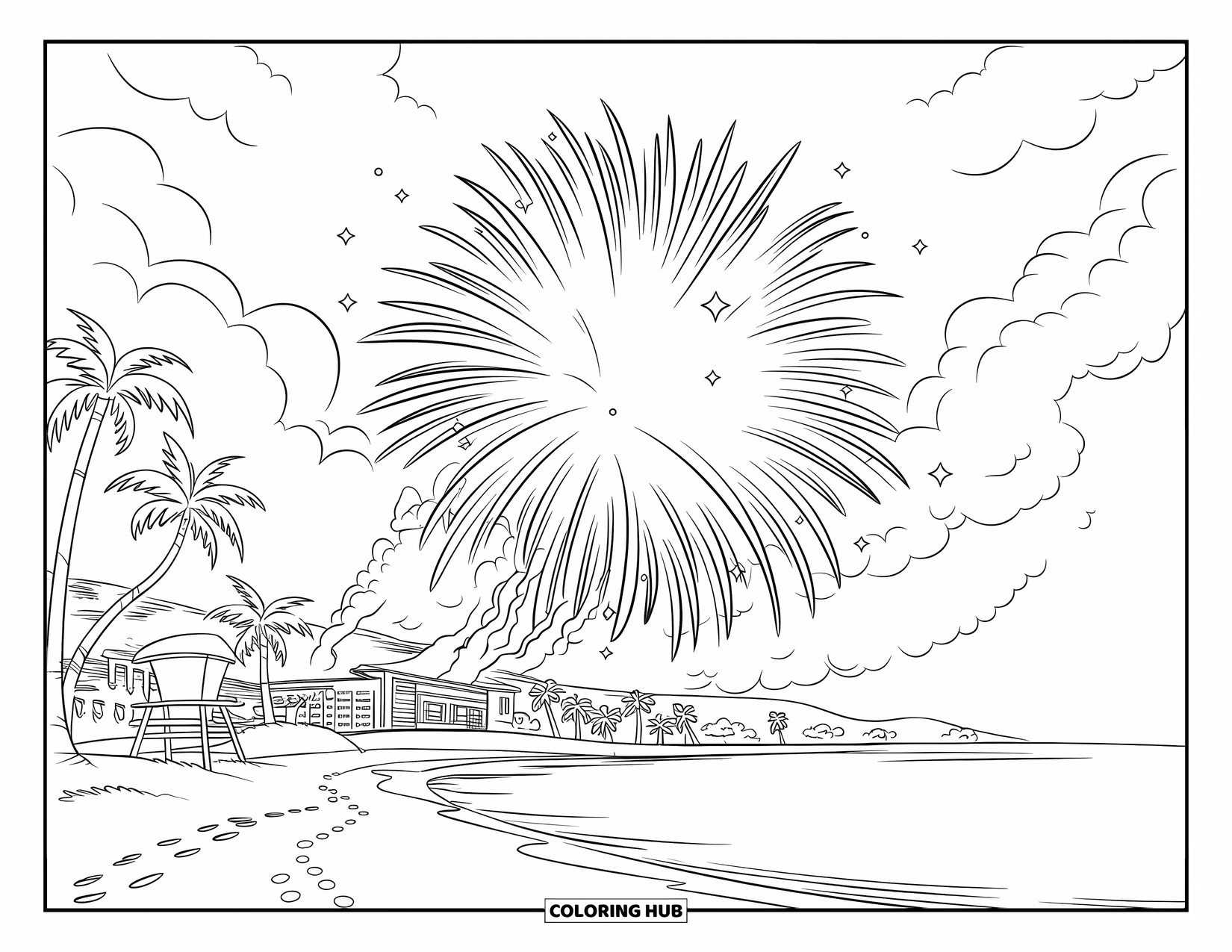 60+ Firework Coloring Pages for Kids & Adults (Free Printable PDFs)