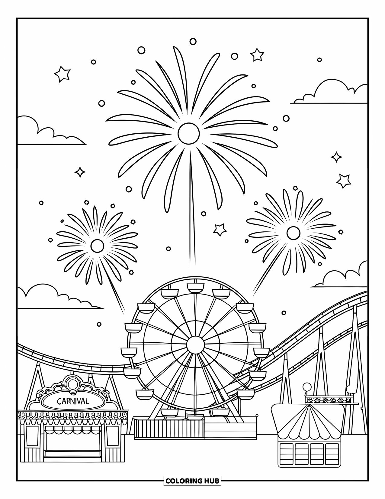60+ Firework Coloring Pages for Kids & Adults (Free Printable PDFs)