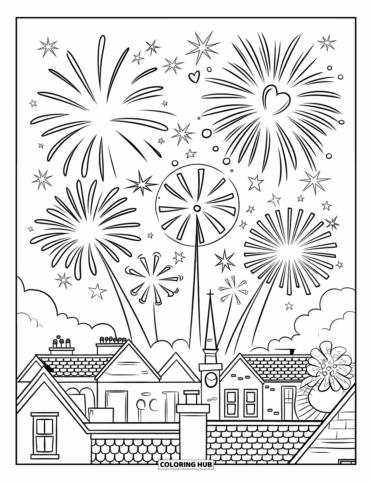 60+ Firework Coloring Pages for Kids & Adults (Free Printable PDFs)