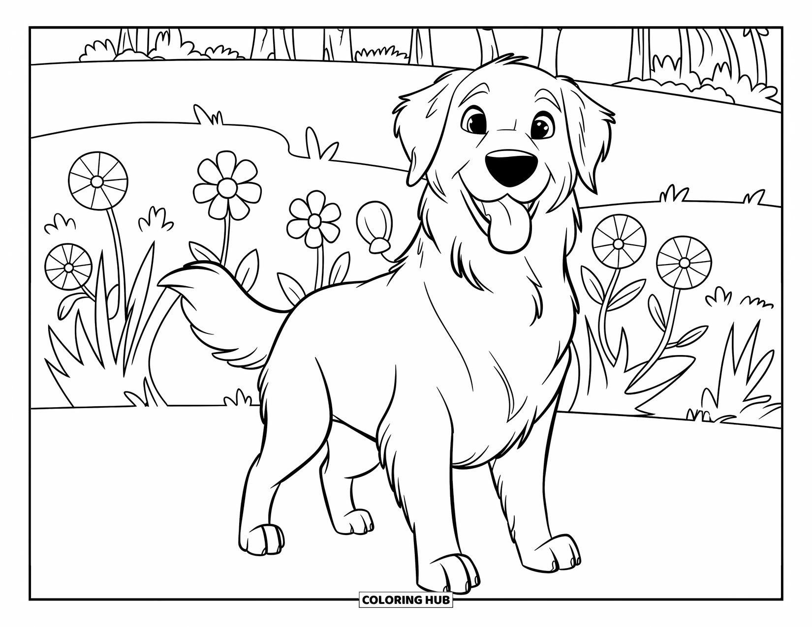 70+ Golden Retriever Coloring Pages for Kids & Adults (Free Printable PDFs)