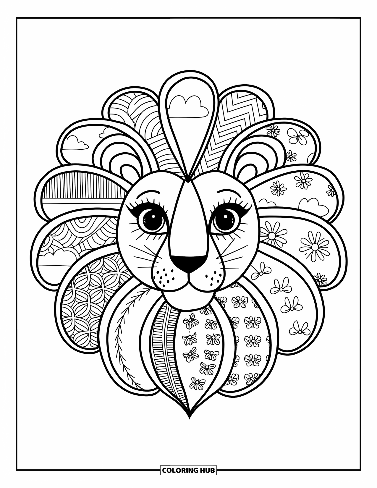 70+ Lion Face Coloring Pages for Kids & Adults (Free Printable PDFs)