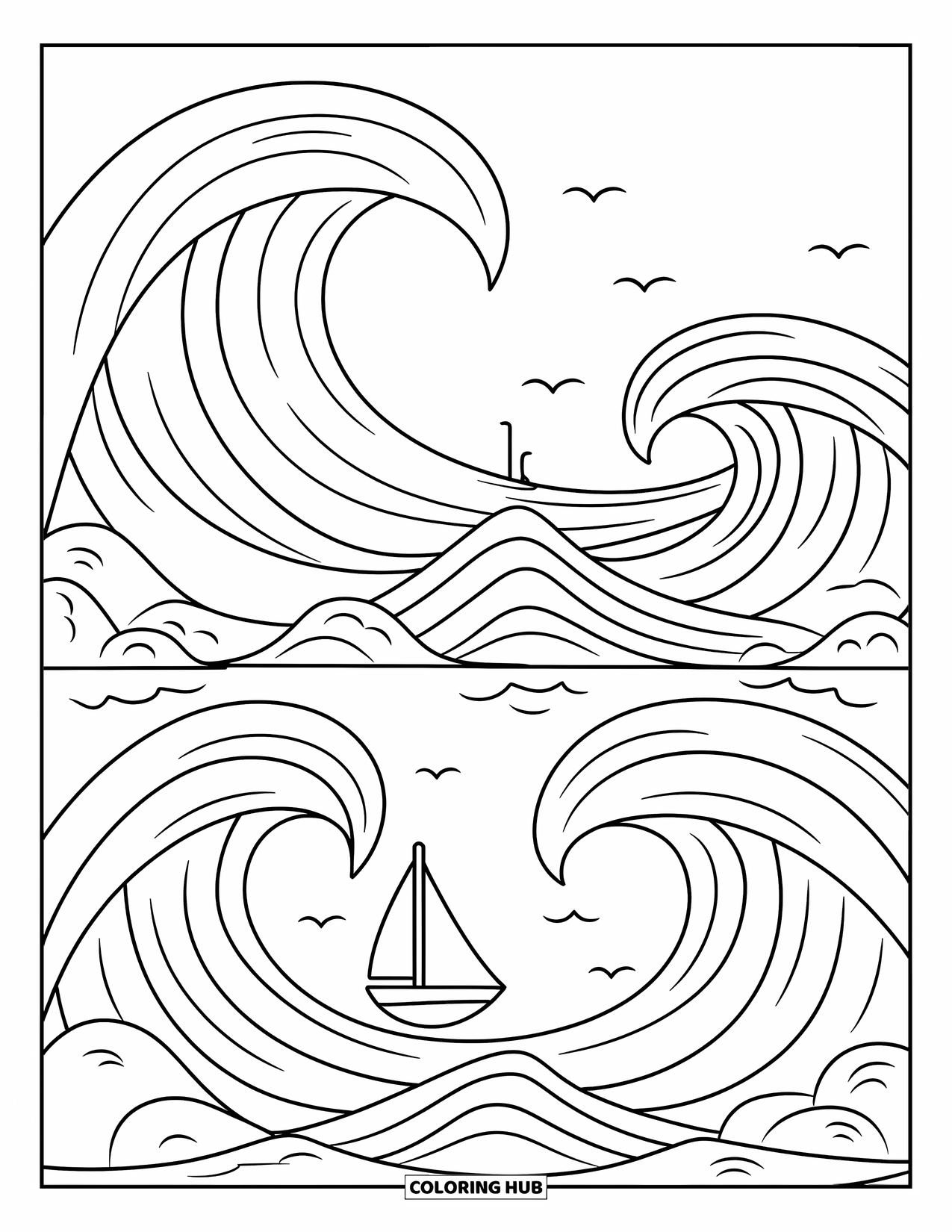 65+ Waves Coloring Pages for Kids & Adults (Free Printable PDFs)