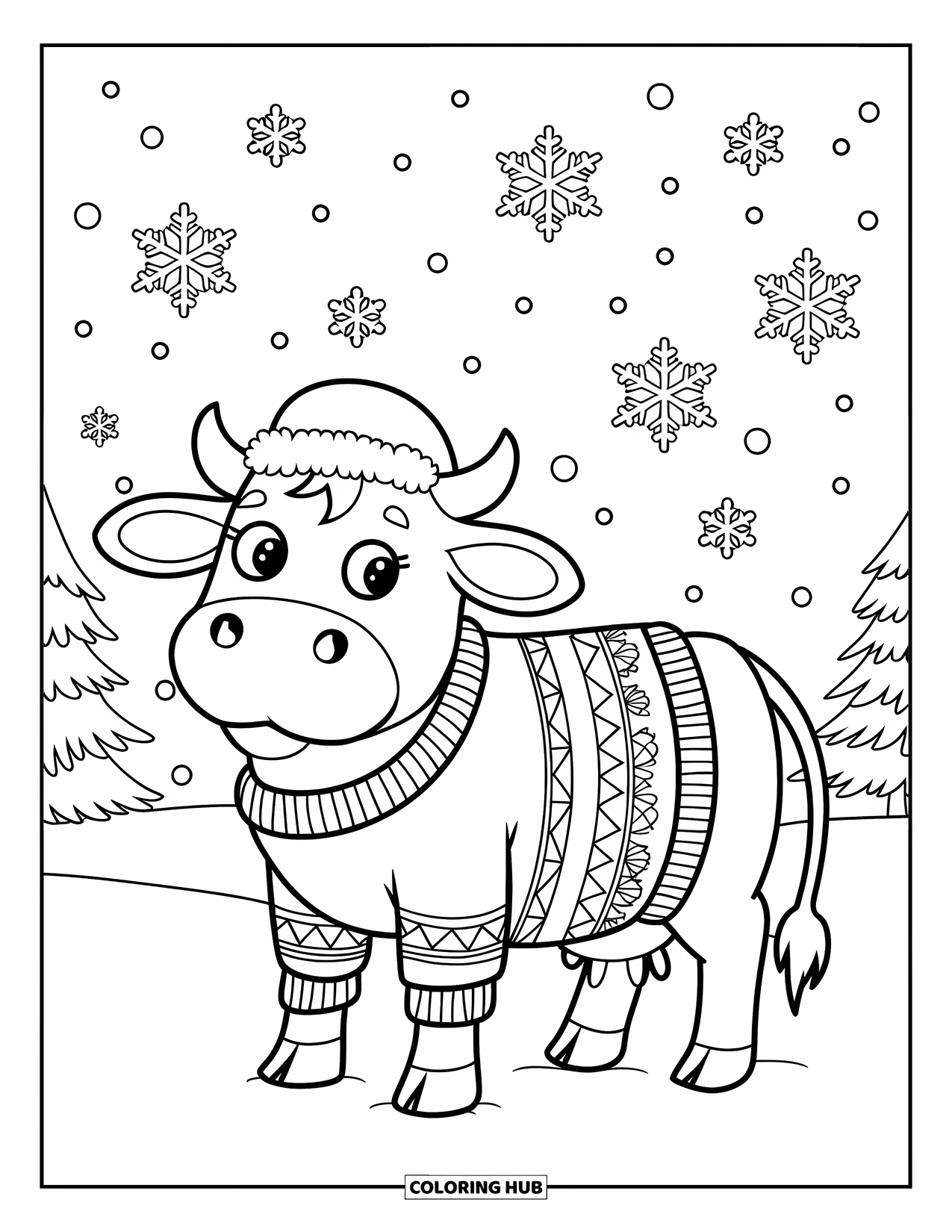 110+ Christmas Cow Coloring Pages for Kids & Adults (Free Printable PDFs)
