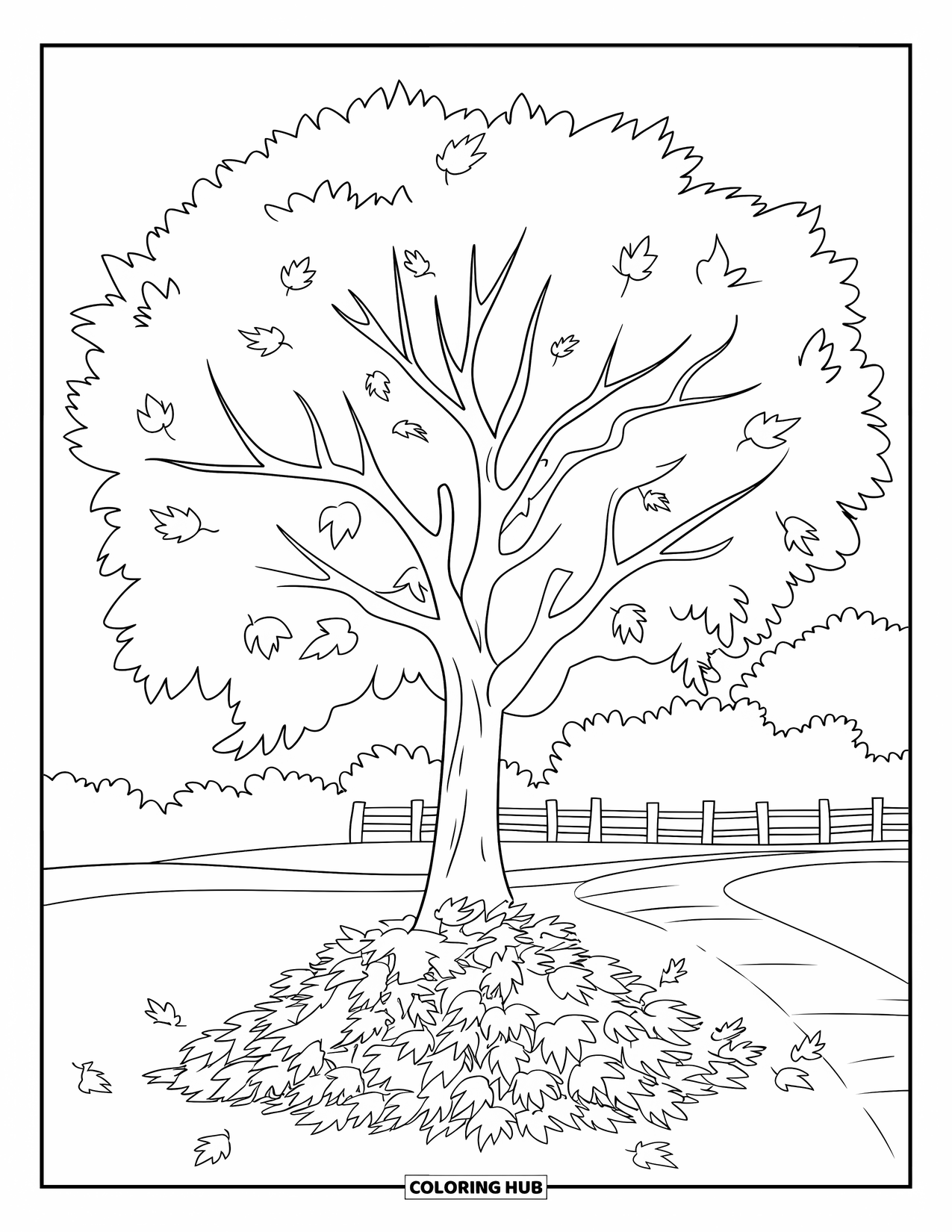65+ Fall Tree Coloring Pages for Kids & Adults (Free Printable PDFs)