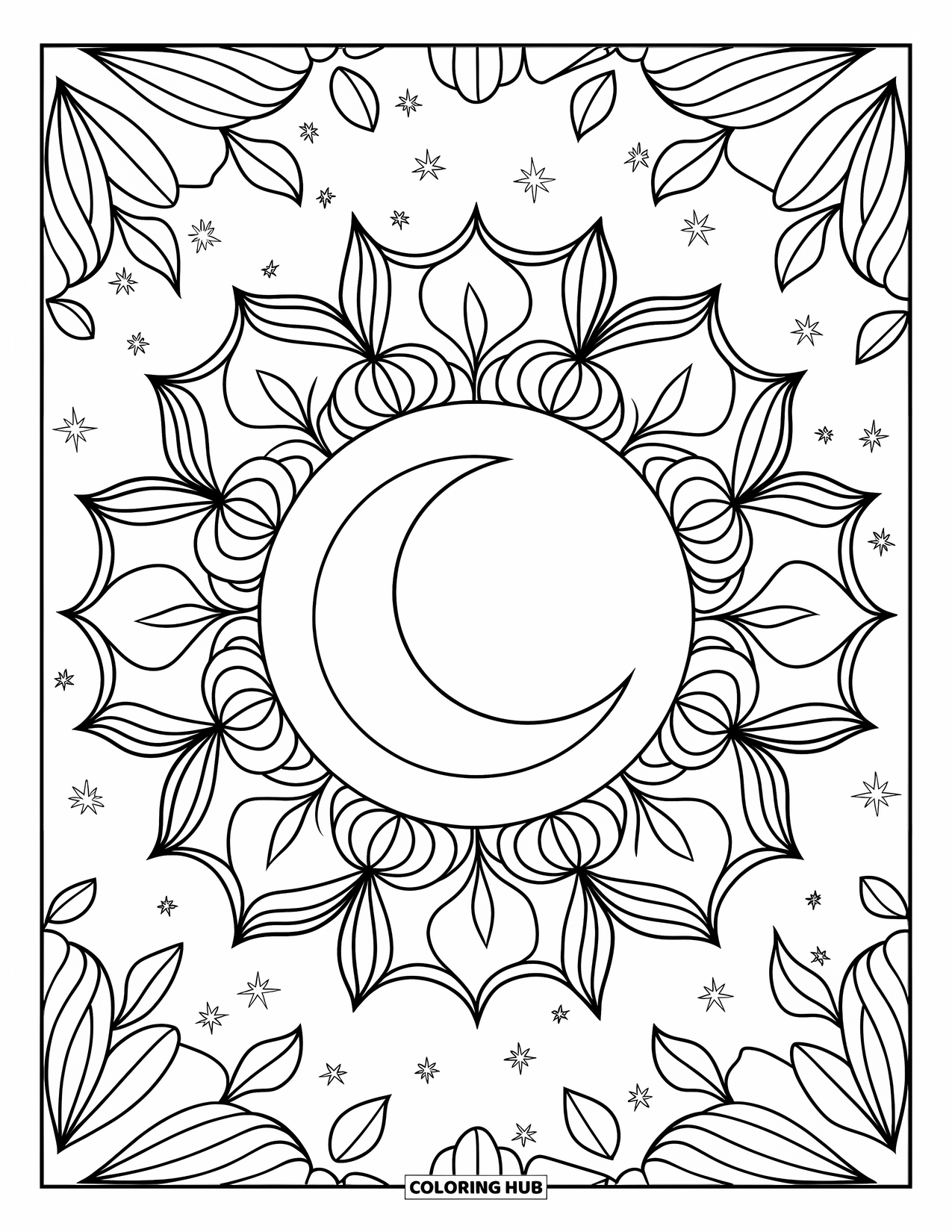 70+ Moon And Stars Coloring Pages for Kids & Adults (Free Printable PDFs)