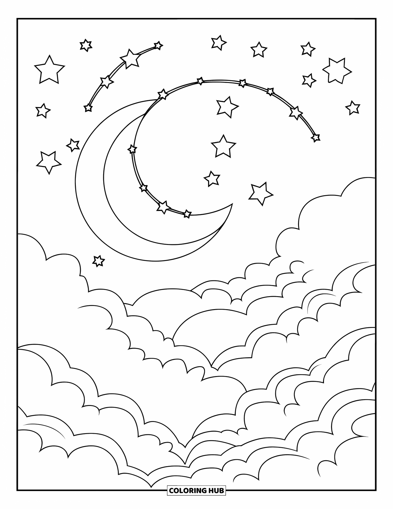 70+ Moon And Stars Coloring Pages for Kids & Adults (Free Printable PDFs)