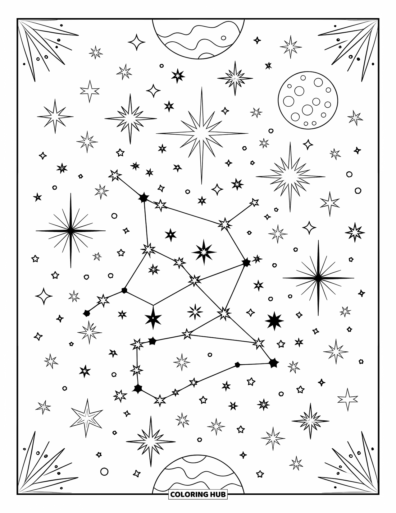 70+ Moon And Stars Coloring Pages for Kids & Adults (Free Printable PDFs)