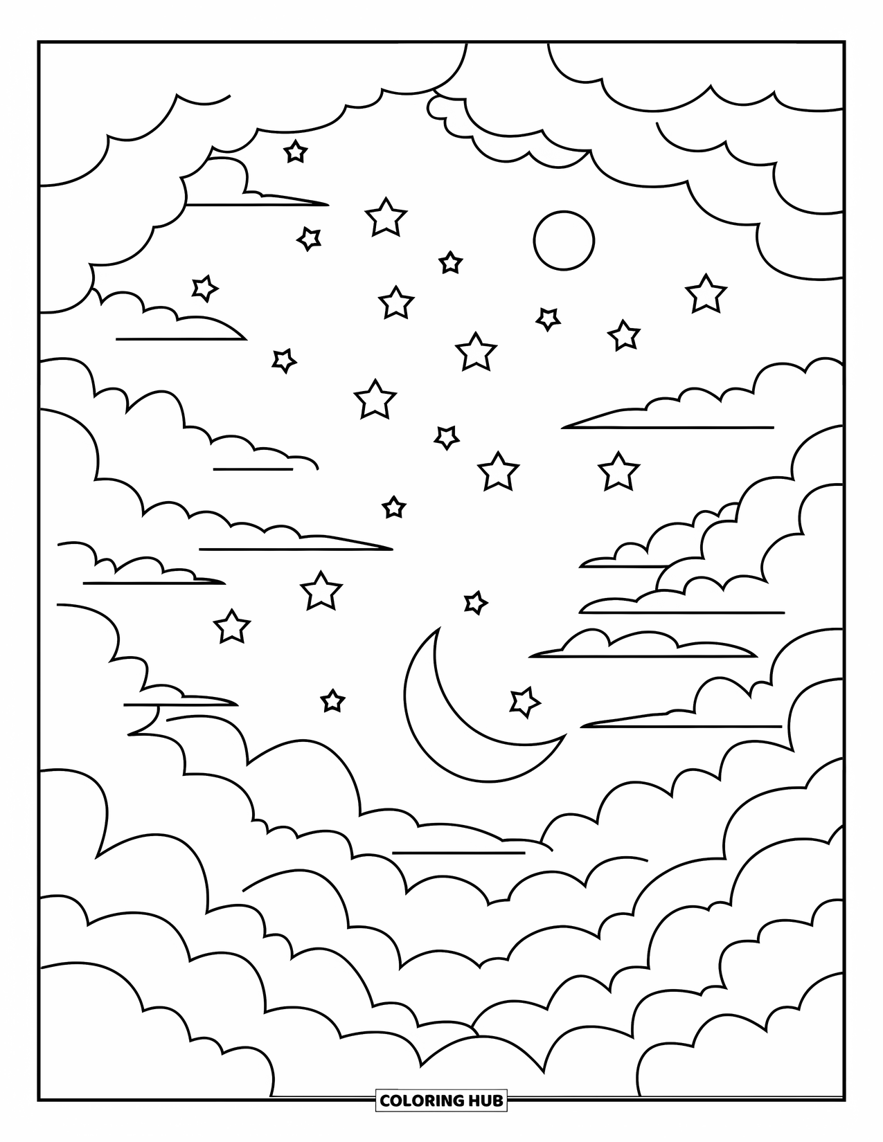 70+ Moon And Stars Coloring Pages for Kids & Adults (Free Printable PDFs)