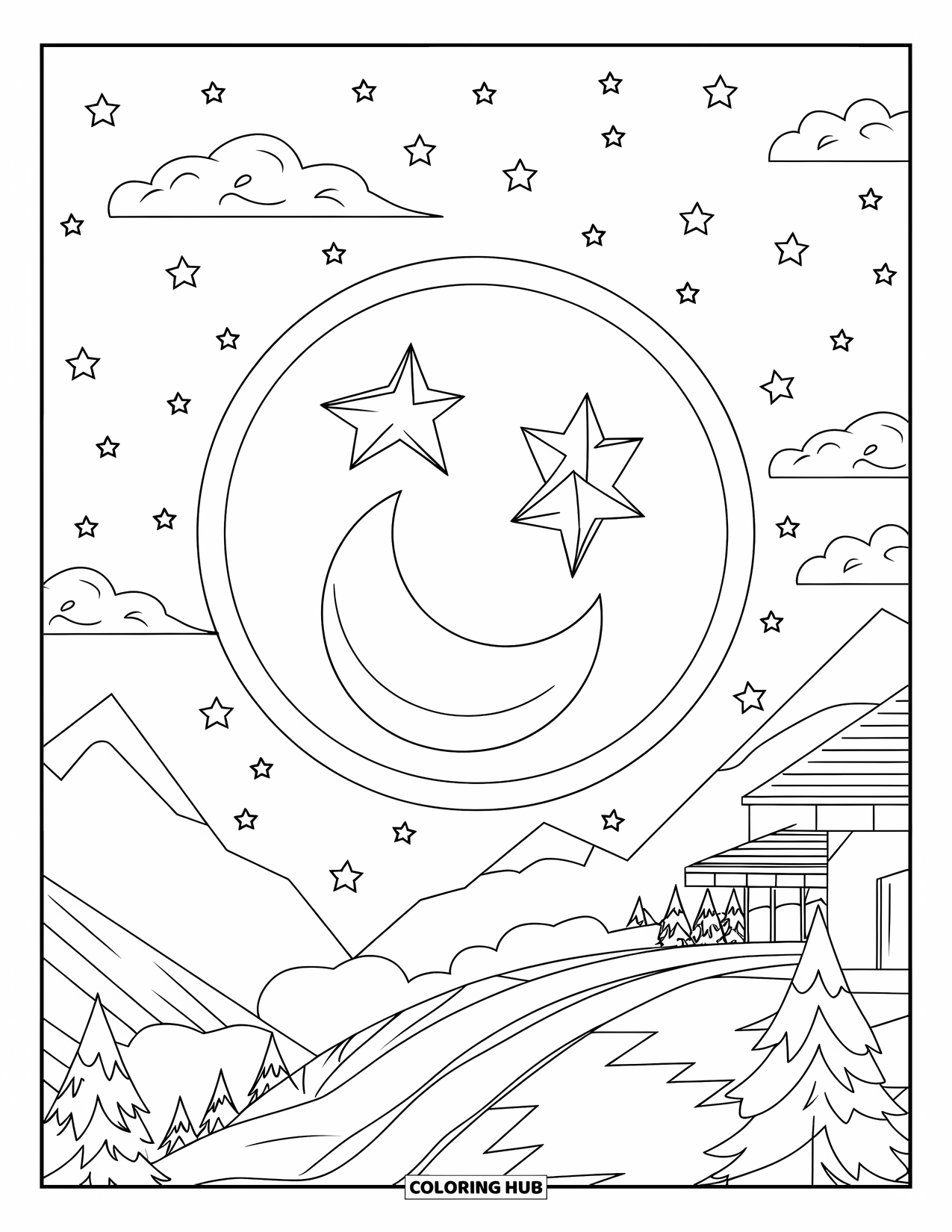 70+ Moon And Stars Coloring Pages for Kids & Adults (Free Printable PDFs)