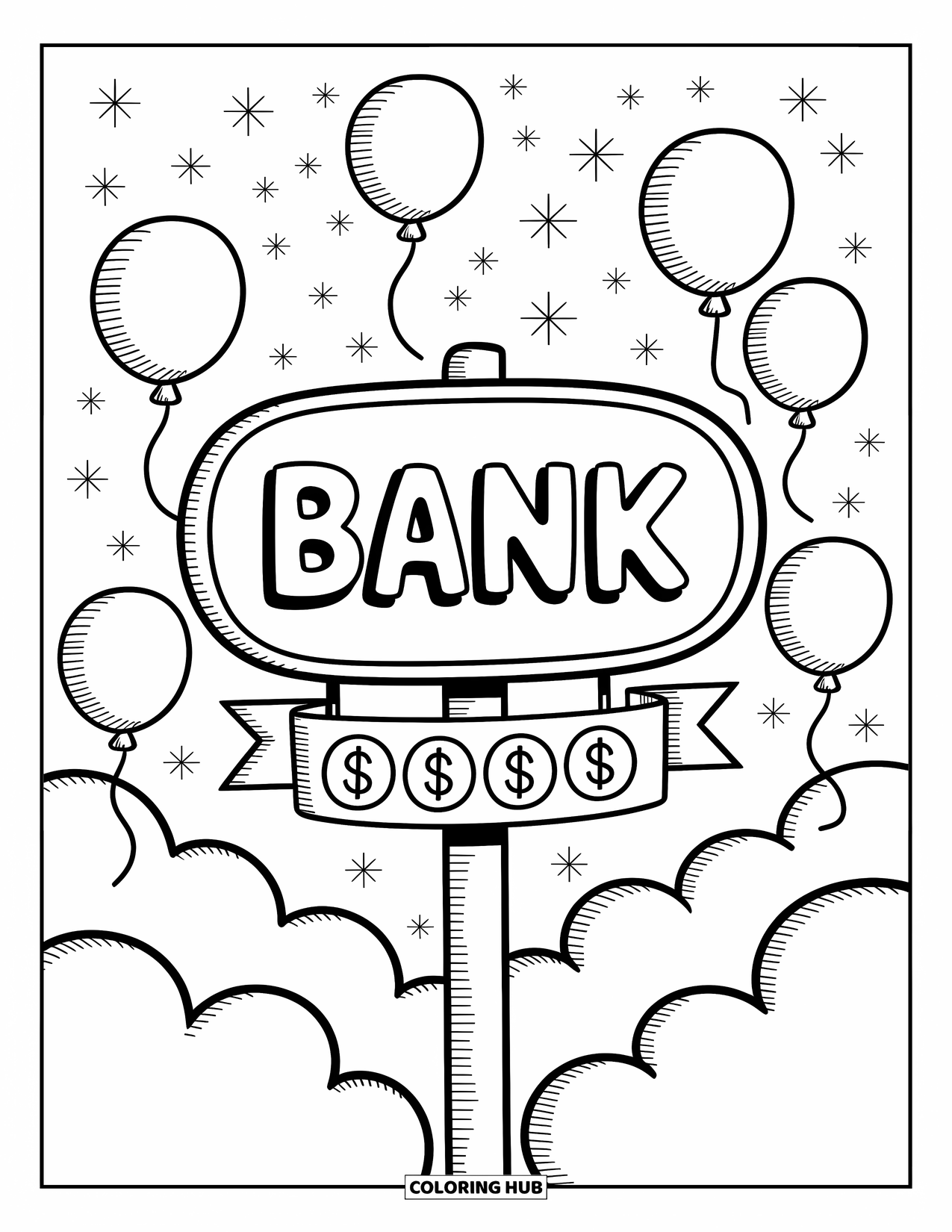 55+ Bank Coloring Pages for Kids & Adults (Free Printable PDFs)