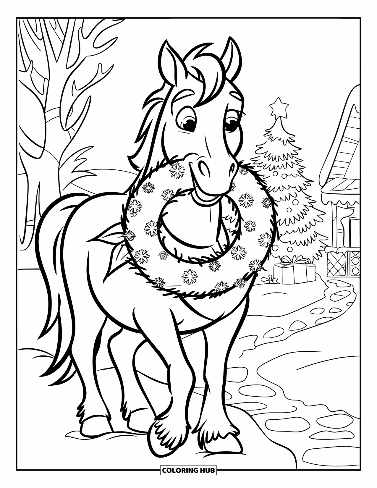 110+ Christmas Horse Coloring Pages for Kids & Adults (Free Printable PDFs)