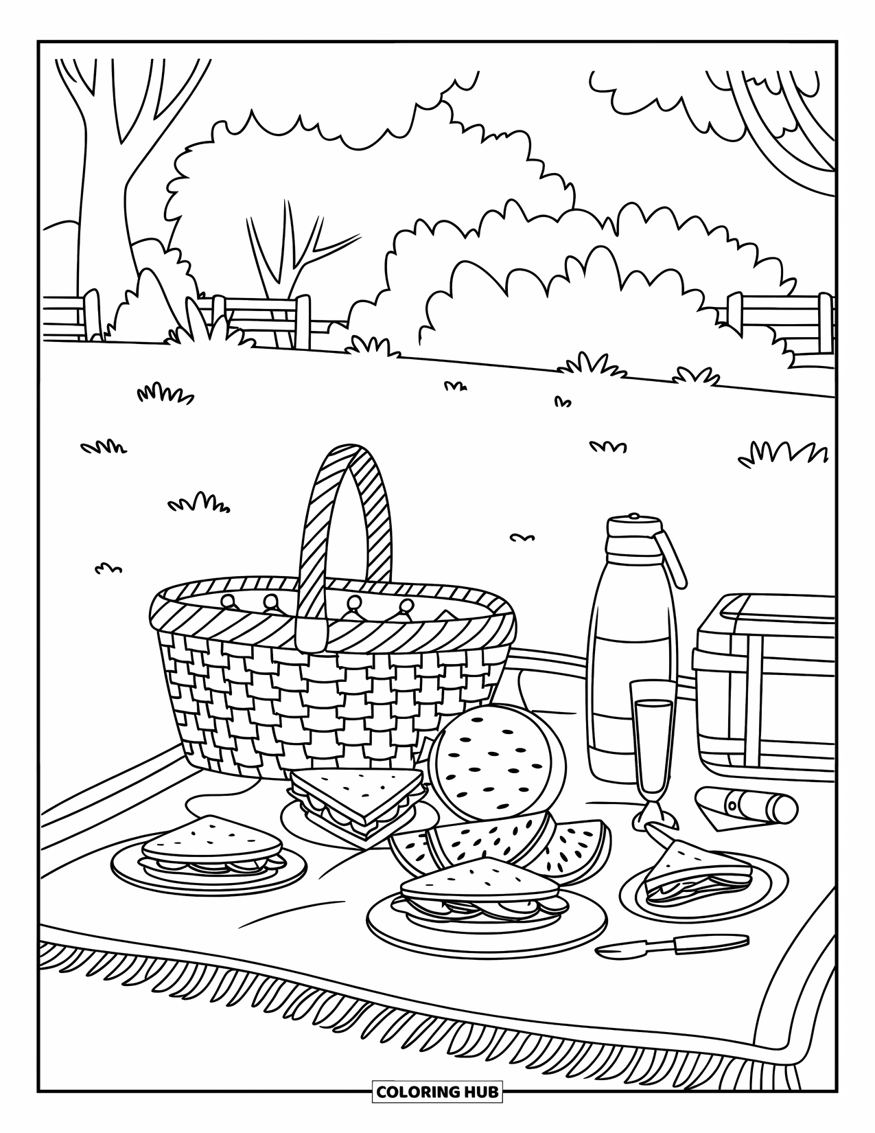 60+ Picnic Coloring Pages for Kids & Adults (Free Printable PDFs)